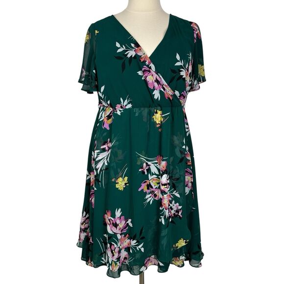 torrid | Dresses | Torrid Dress Women 2x Green Floral Midi Chiffon Faux ...